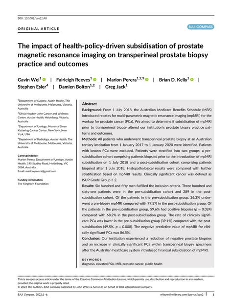 Pdf The Impact Of Health‐policy‐driven Subsidisation Of Prostate Magnetic Resonance Imaging On