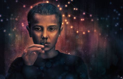 Download Stranger Things Cast Eleven With Lights Wallpaper