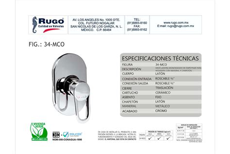 34 Mco Baño Mezcladora Monoregadera Rugo