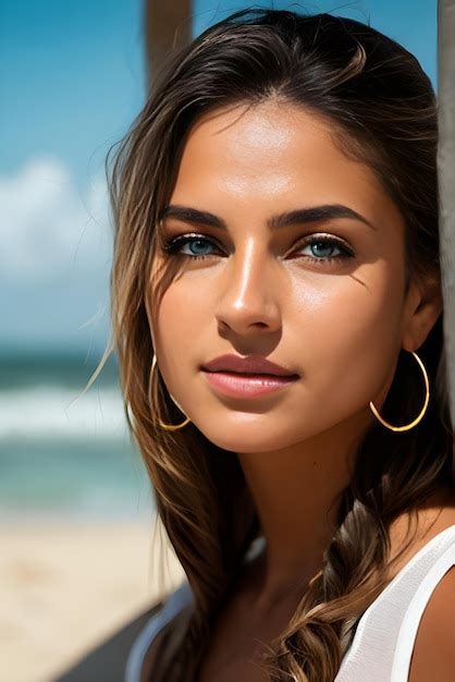 Premium Ai Image A Woman With A White Top And Gold Hoop Earrings