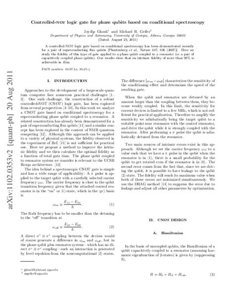 Pdf Controlled Not Logic Gate For Phase Qubits Based On Conditional Spectroscopy