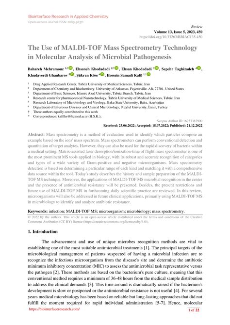 Pdf The Use Of Maldi Tof Mass Spectrometry Technology In Molecular