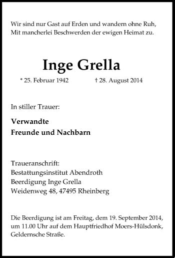 Traueranzeigen Von Inge Grella Trauer In Nrwde