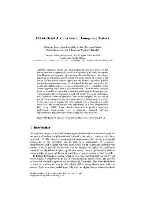 Pdf Fpga Based Architecture For Computing Testors