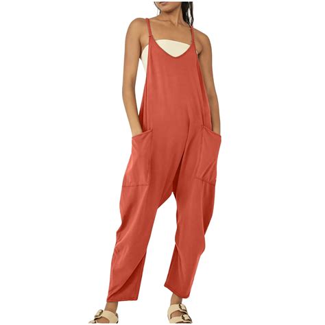 Aoksee Womens Loose Casual V Neck Sleeveless Jumpsuits Spaghetti