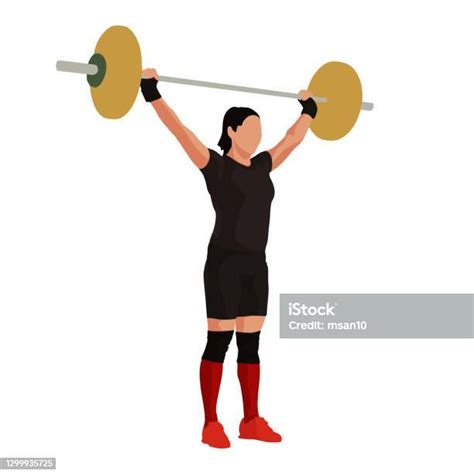 여자는 그녀의 머리 위에 바벨을 들어 올립니다 역도 벡터 삽화 교차 훈련법에 대한 스톡 벡터 아트 및 기타 이미지 교차
