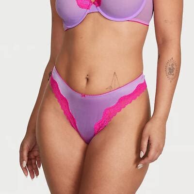 Victorias Secret Tease High Leg Scoop Thong Panty Purple Paradise L