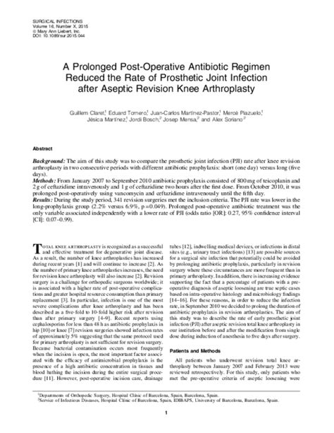 Pdf A Prolonged Post Operative Antibiotic Regimen Reduced The Rate Of