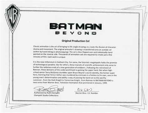 Will Friedle Batman Beyond 9x105 Signed Animation Production Cel Jsa