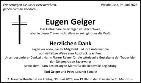 Traueranzeigen Von Eugen Geiger OstalbTrauer