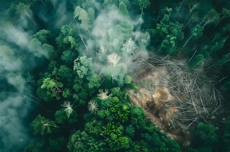 Aerial View Of Forest With Human Fingerprint In Deforestation Impacting