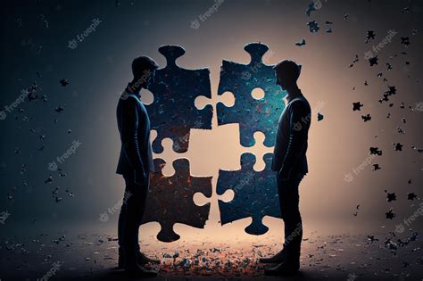 Premium Photo Two Men Connect Two Puzzle Pieces Concept Of Business