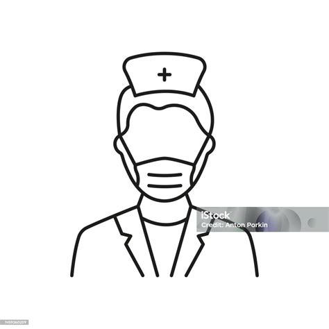 외과 의사 라인 아이콘 의료 마스크 선형 픽토그램의 성형 외과 전문가 병원 개요 아이콘에서 전문 외과 의사 직원 편집 가능한