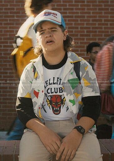 Wornontv Dustins Hellfire Club Tee And Geometric Print Shirt On