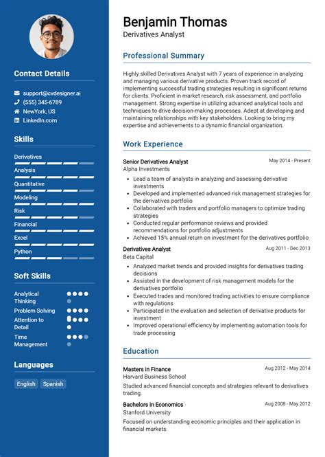 Derivatives Analyst Resume Example For 2024 Strategies And Templates Cvdesigner Ai