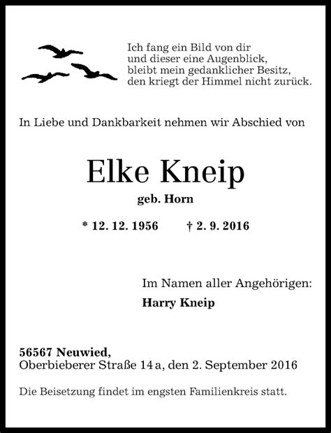 Traueranzeigen Von Elke Kneip Rz Trauer De