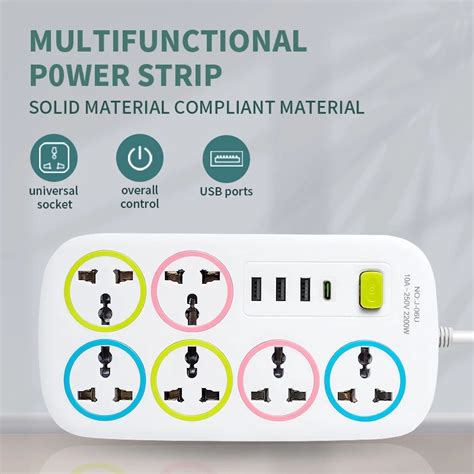 Universal Power Socket Extension Cable Moveable Multi Function Socket With 6 Socket And 4 Usb 1