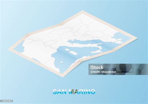 聖馬利諾與鄰國的摺疊紙質地圖採用等軸測風格向量圖形及更多冒險圖片 冒險 地圖 地圖學 Istock