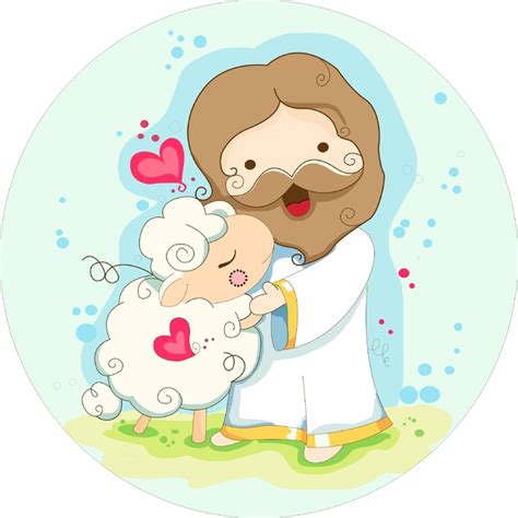 Painel de Tecido Sublimado Redondo Jesus Cute Ovelhinha Corações Fundo