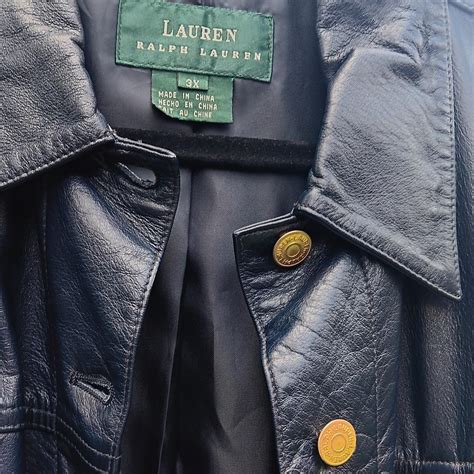 3xl Vintage Ralph Lauren Navy 100 Leather Jacket Depop