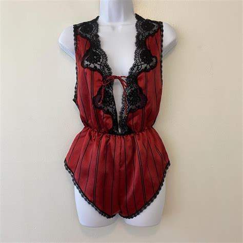Vintage Blush Teddy Size Small Red Black Striped Sheer High Cut Etsy