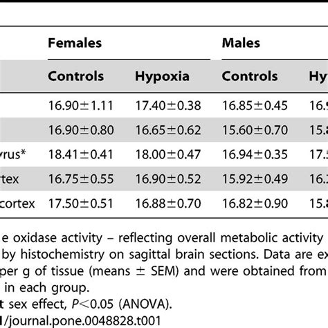 Cytochrome Oxidase Activity In Cognitive Brain Structures At 720 Days