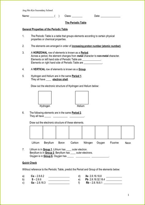 Chemistry Periodic Table Worksheet Printable Word Searches