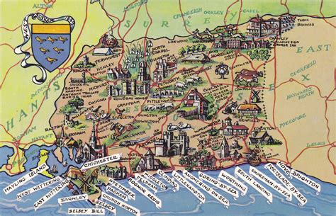 Map Showing West Sussex Places Sussex Postcard Sx73187 On Ebid United