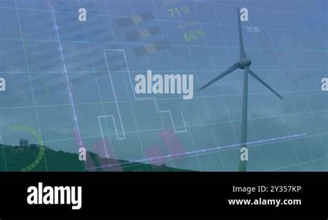 Wind Turbine And Landscape With Data Charts And Graphs Animation Renewable Energy