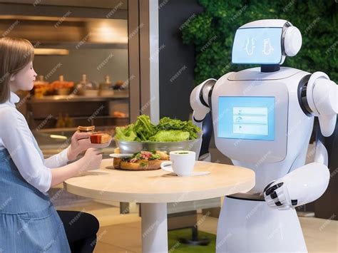 Premium Photo Robot Domestic Assistance Cooking Food At The Kitchen
