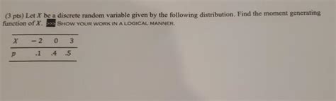 Solved 3 Pts Let X Be A Discrete Random Variable Given By