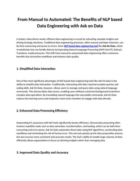 From Manual To Automated The Benefits Of Nlp Based Data Engineering With Ask On Data Docx