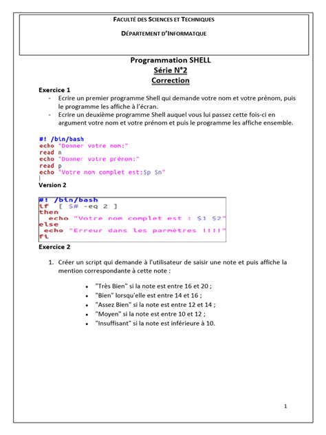 Exercices De Programmation Shell Pdf Informatique Logiciel