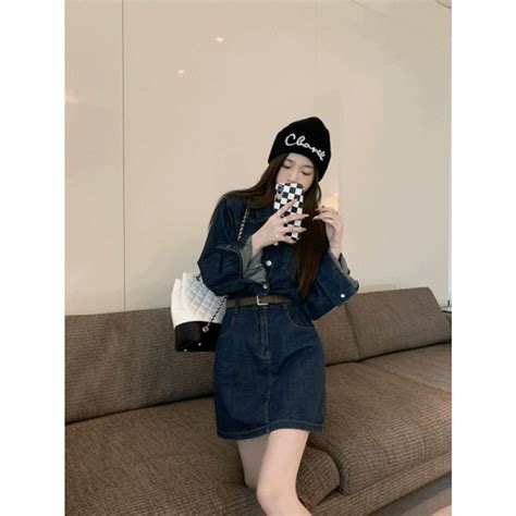청원피스 데님 치마 미니 스커트 싱글카라 숏기장 꾸안꾸 홍대룩 힙한 나들이룩 핏예쁜 생지 H라인