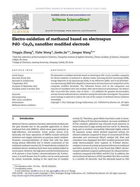 Pdf Electro Oxidation Of Methanol Based On Electrospun Pdoco3o4