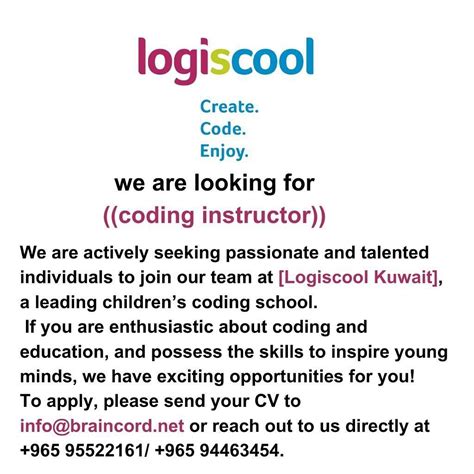 Logiscool We Are Looking For Coding Instructor Logiscool نحن نبحث