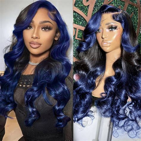 Amazon YMS Ombre Blue Lace Front Wigs Human Hair 180 Density