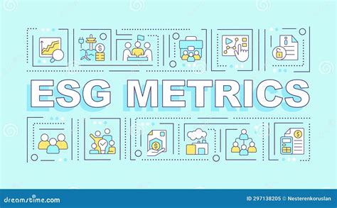 D Esg Metrics Text With Multicolor Thin Line Icons Stock Illustration