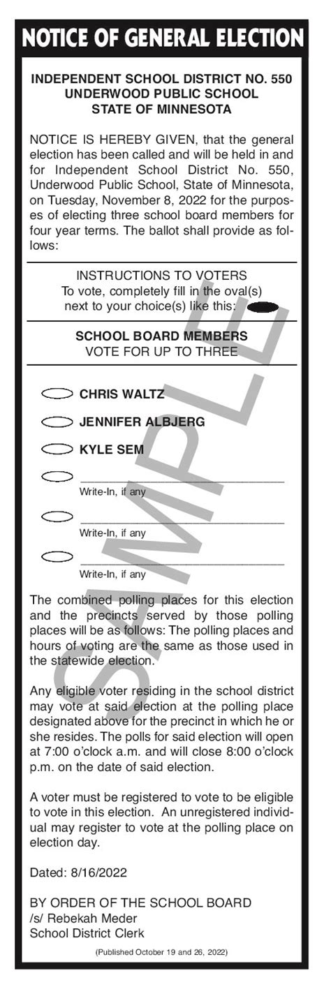 Underwood School Sample Ballot 2022 Battle Lake Review Battle Lake