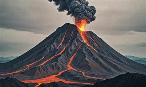 Volcano With Lava Flow Stock Illustration Illustration Of Disaster