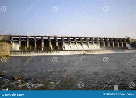 Dam Water Release The Excess Capacity Of The Dam Until Spring Way Overflows Stock Image Image