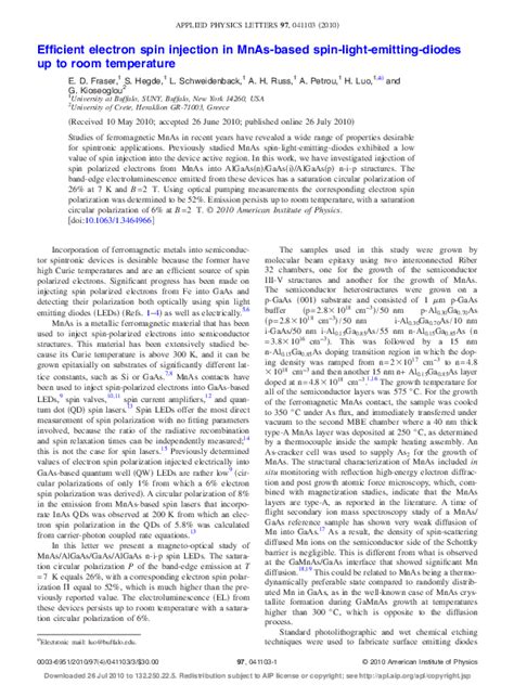 Pdf Electrical Spin Injection From An N Type Ferromagnetic Semiconductor Into A Iii V Device