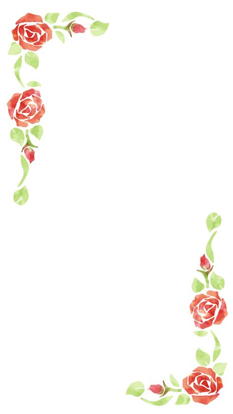 水彩風の薔薇模様 縦型コーナーフレーム フリー素材サイトギャラリーハウス