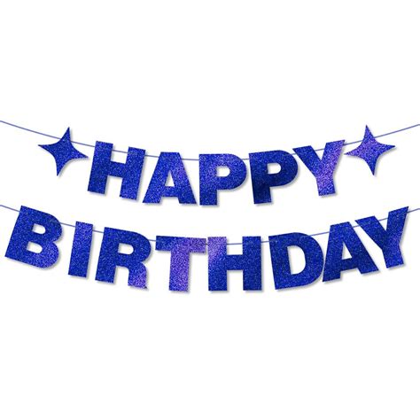 Junyruny Blue Glitter Happy Birthday Banner Blue Birthday