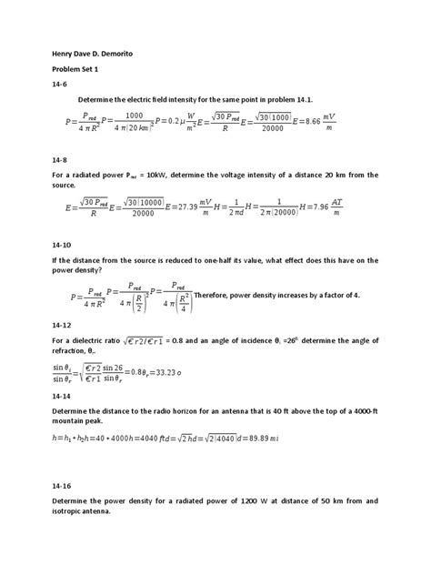 Prob Set 1 Pdf Antenna Radio Radio Technology