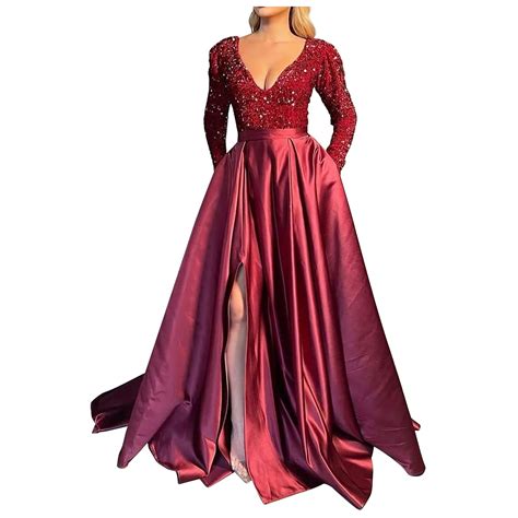 Pstuiky Sparkle Dress Plus Size Women Sequin Dress V Neck High Split