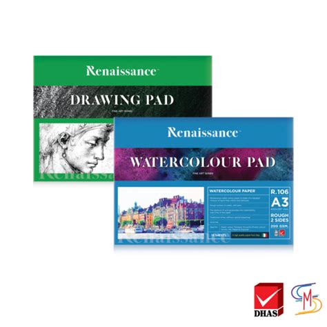 Renaissance สมุดวาดรูป สมุดวาดภาพสีน้ำ ผิวเรียบ ผิวหยาบ 200 แกรม ขนาด A3 15 แผ่น จำนวน 1 เล่ม