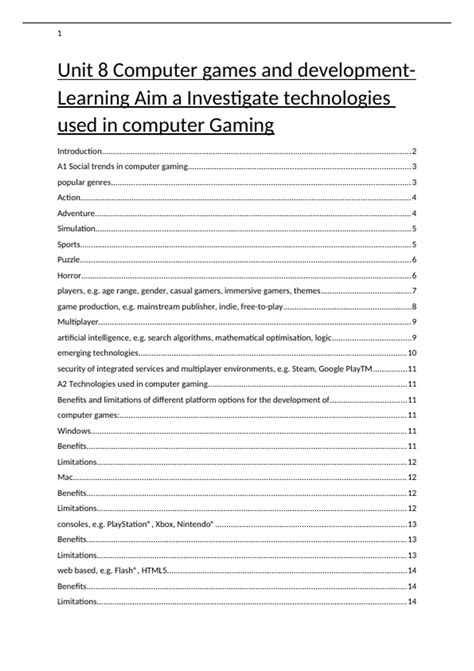 Btec It Unit 8 Games Development Assignment 1 Learning Aim A