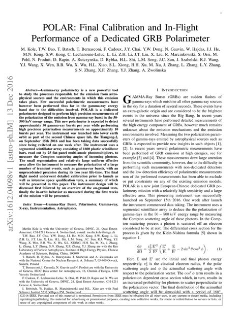 Pdf Polar Final Calibration And In Flight Performance Of A Dedicated Grb Polarimeter