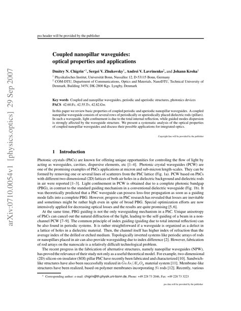 PDF Coupled Nanopillar Waveguides Optical Properties And Applications